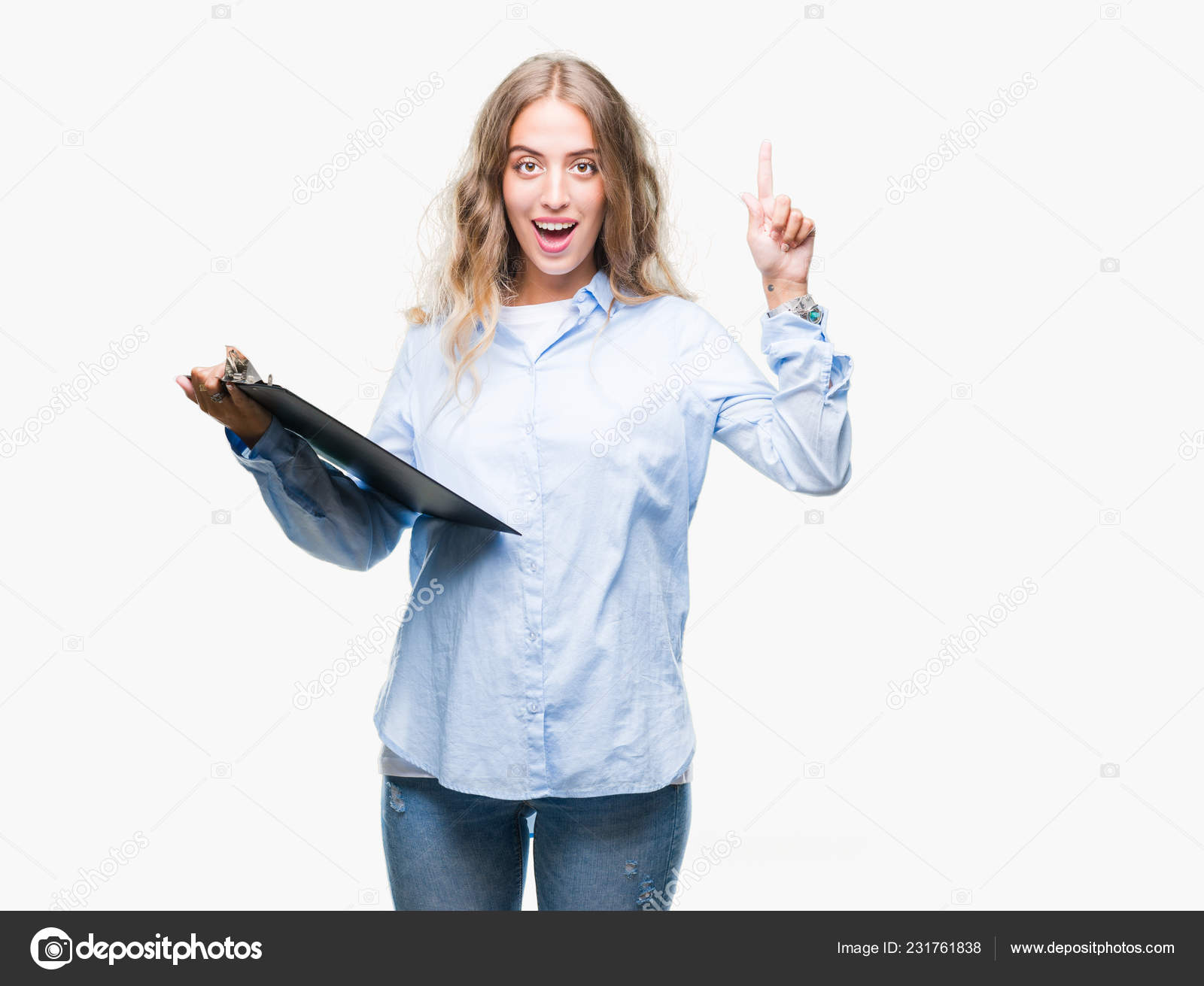 Beautiful Young Blonde Business Woman Holding Clipboard Isolated ... Beautiful Young Blonde Business Woman Holding Clipboard Isolated ...