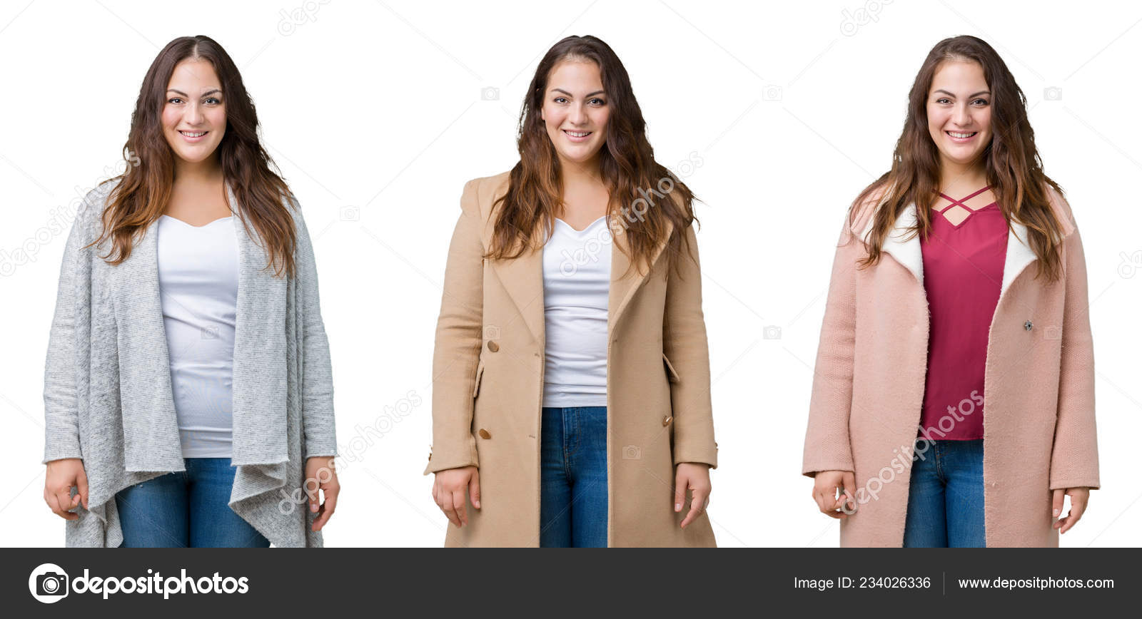 Collage Beautiful Size Woman Wearing Winter Jacket Isolated Background ...