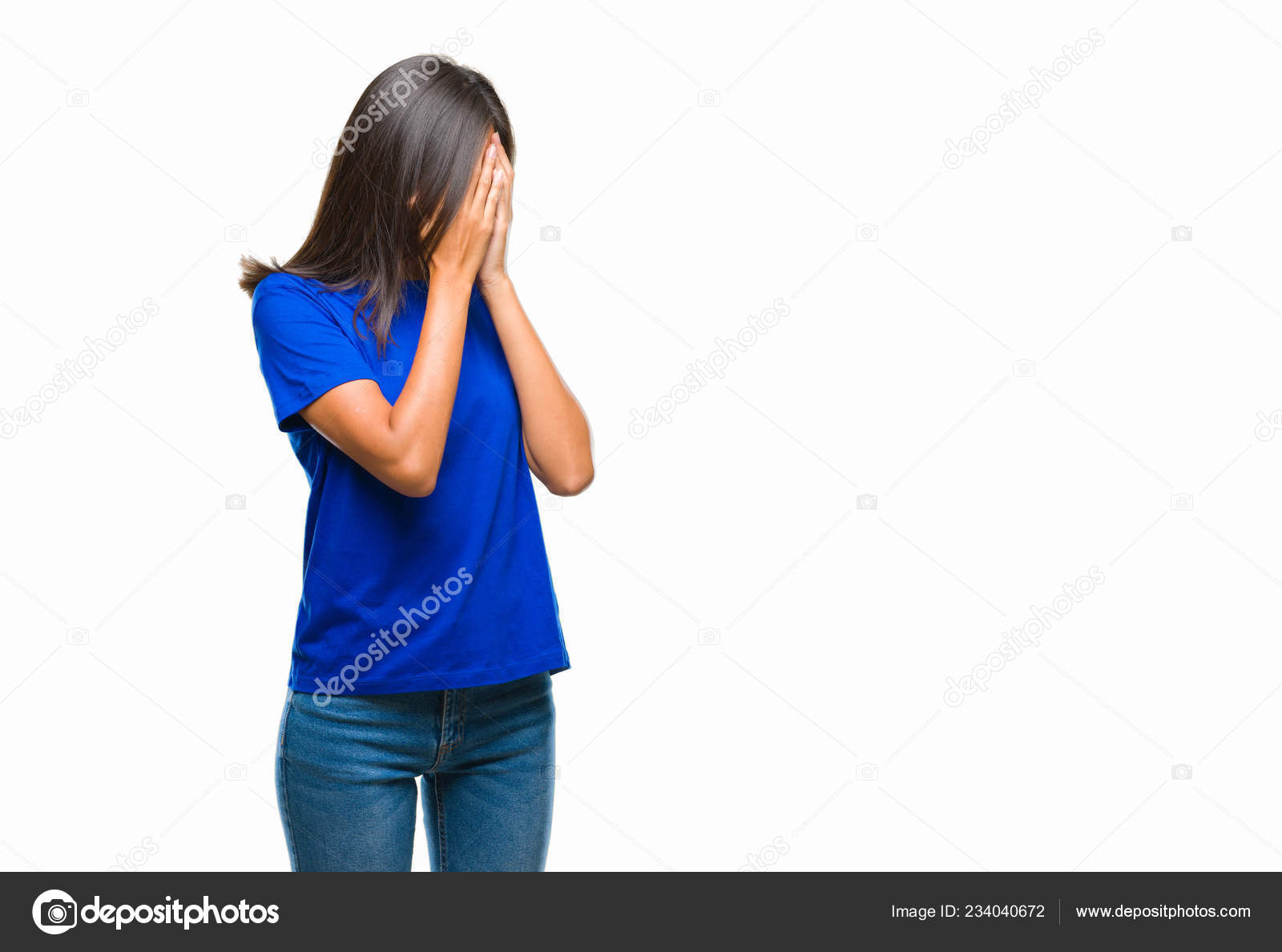Young Asian Woman Isolated Background Sad Expression Covering Face