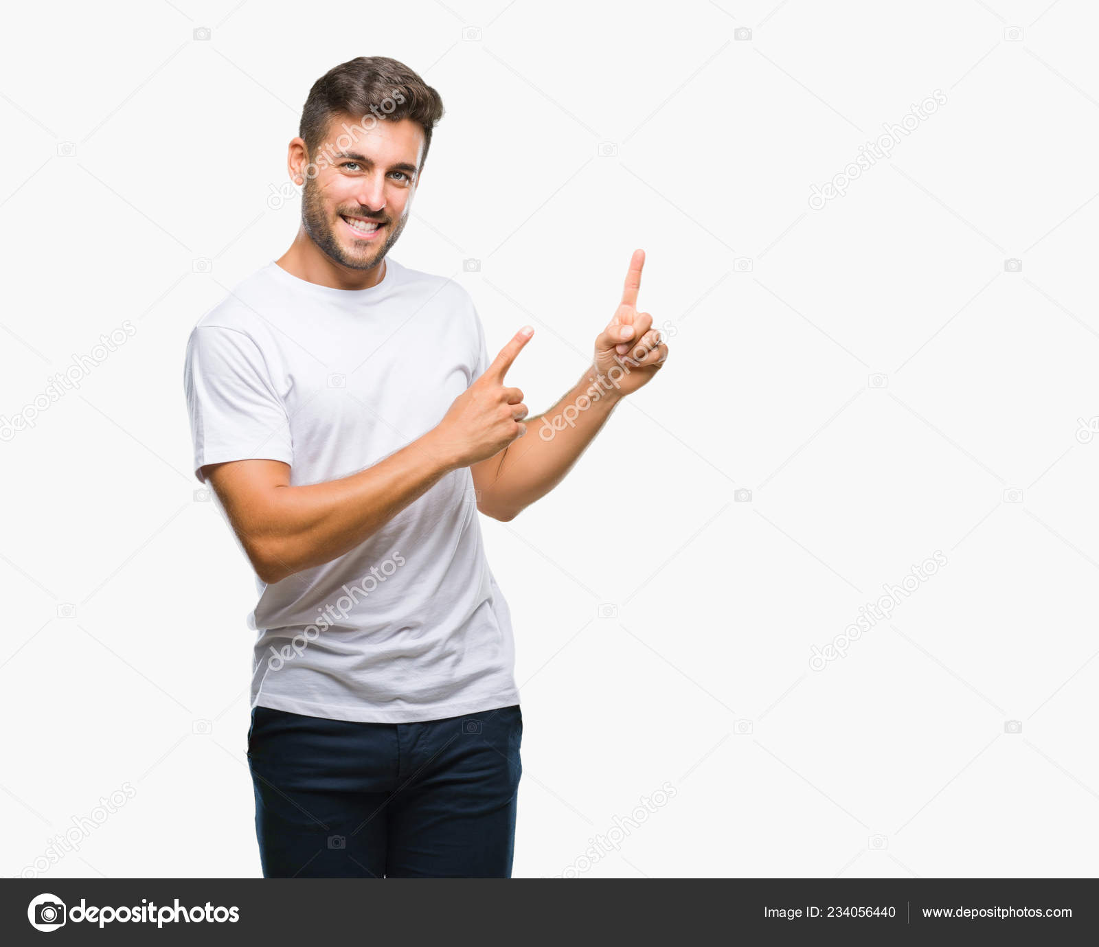 Young Handsome Man Isolated Background Smiling Looking Camera Pointing ...