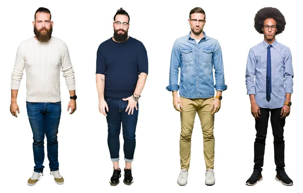 Collage Group Young Men White Isolated Background Hands Together ...