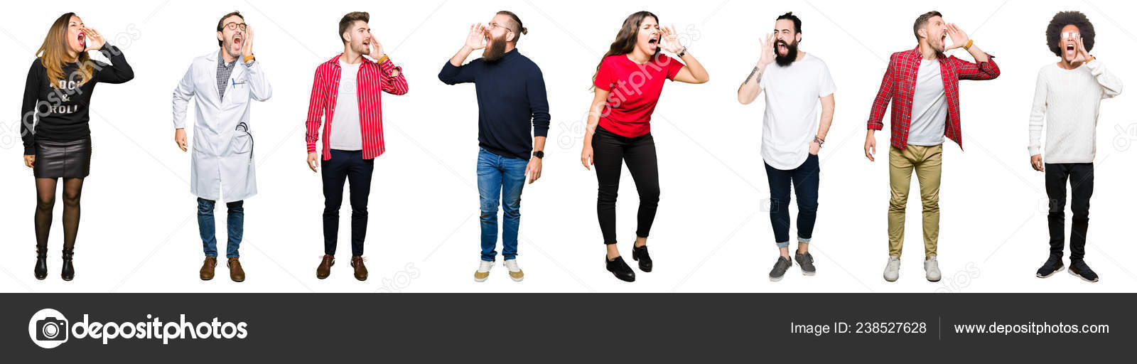 Collage People White Isolated Background Shouting Screaming Loud Side ...