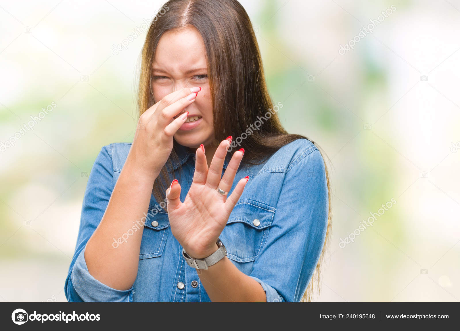 Young Caucasian Beautiful Woman Isolated Background Smelling Something ...