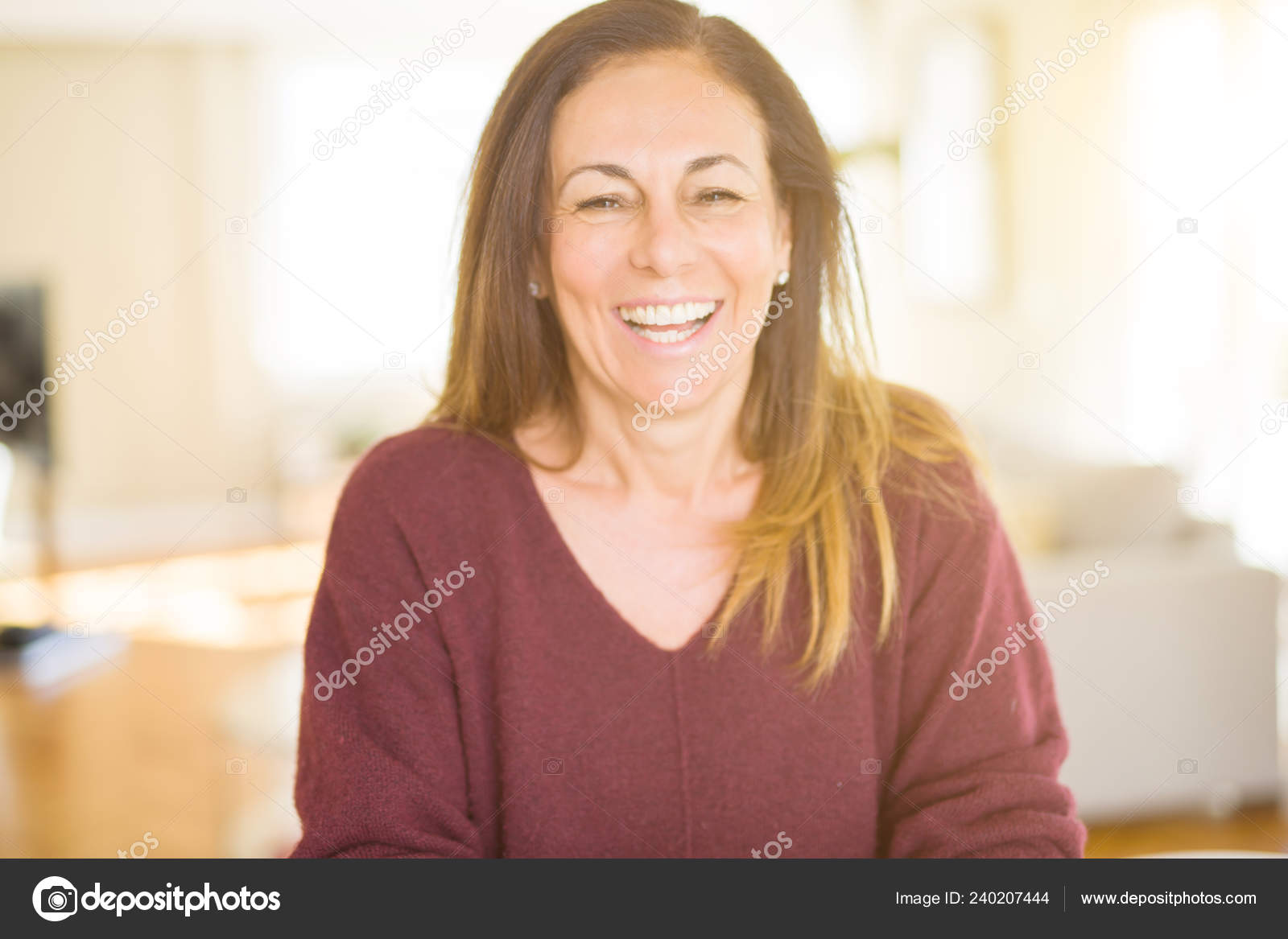 Beautiful Middle Age Woman Smiling Home — Stock Photo © Krakenimages.com #240207444