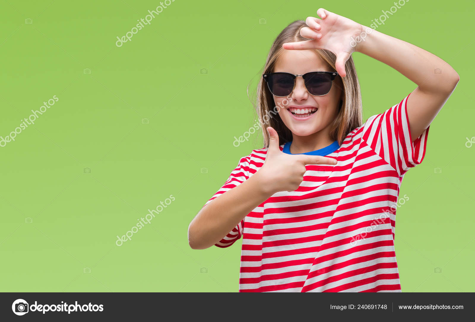 Young Beautiful Girl Wearing Sunglasses Isolated Background Smiling