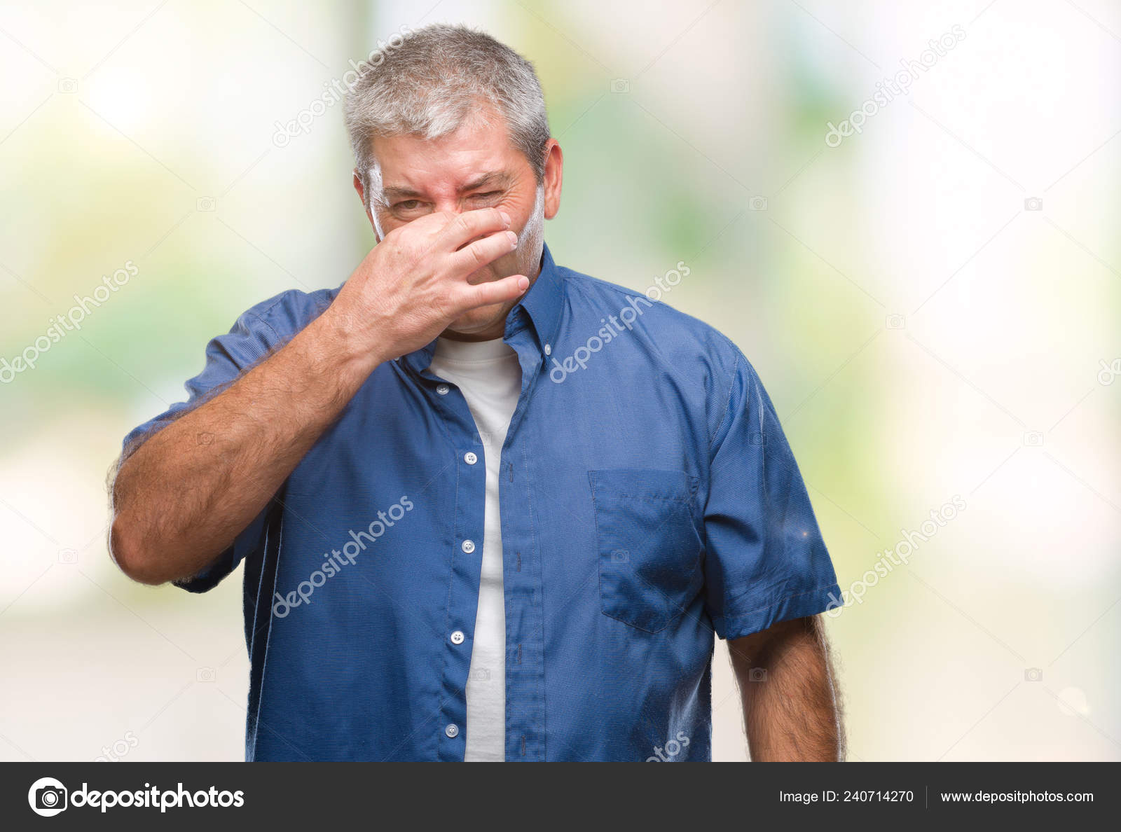 Handsome Senior Man Isolated Background Smelling Something Stinky ...