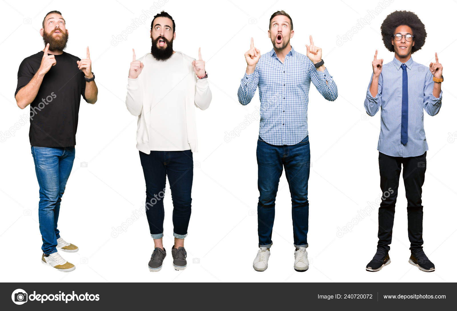 Collage Group Young Men White Isolated Background Amazed Surprised ...