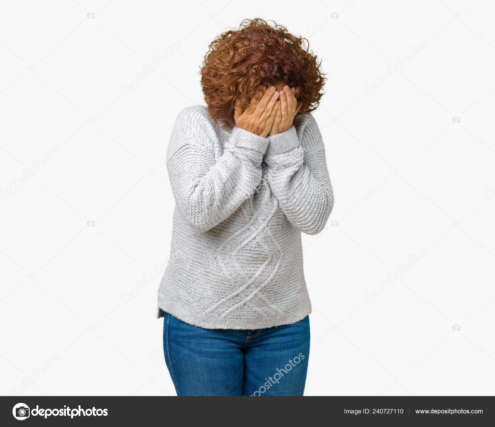 Beautiful Middle Ager Senior Woman Wearing Winter Sweater Isolated ...