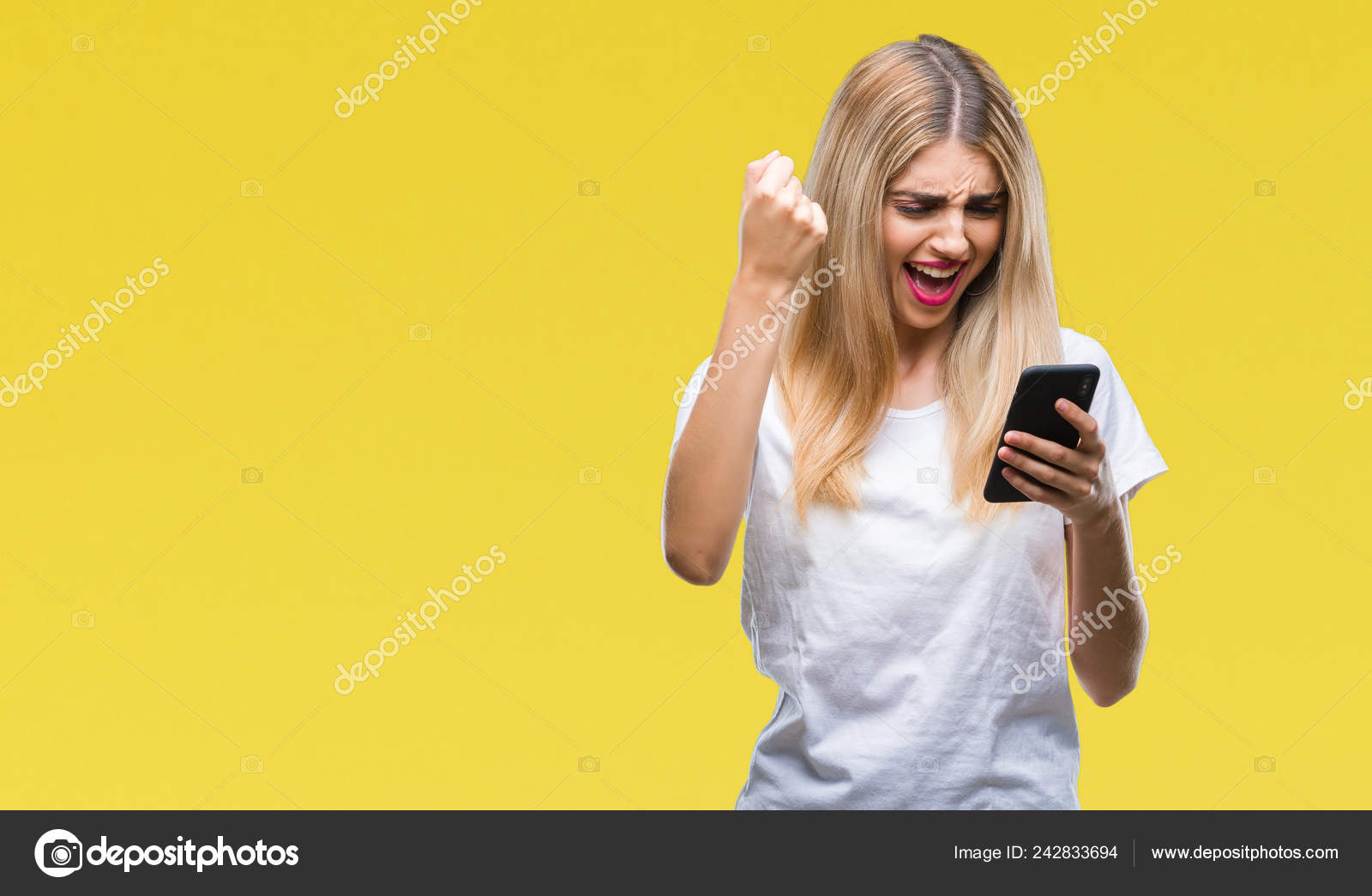 Young Beautiful Blonde Woman Using Smartphone Isolated Background ... Young Beautiful Blonde Woman Using Smartphone Isolated Background ...