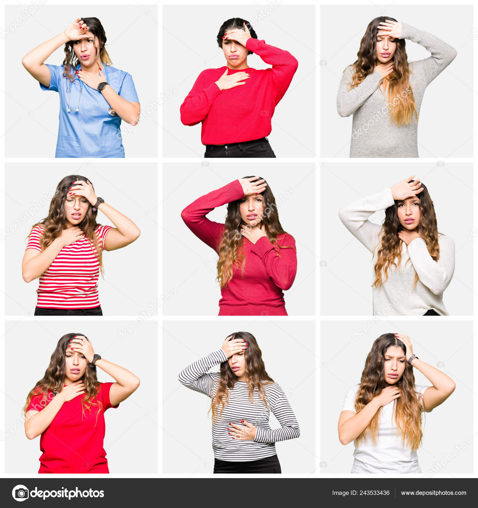 Collage Beautiful Young Woman Wearing Different Looks White Isolated ...