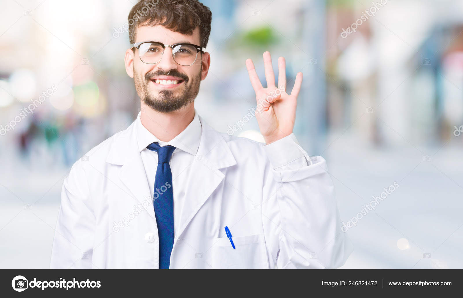 Young Professional Scientist Man Wearing White Coat Isolated Background ...