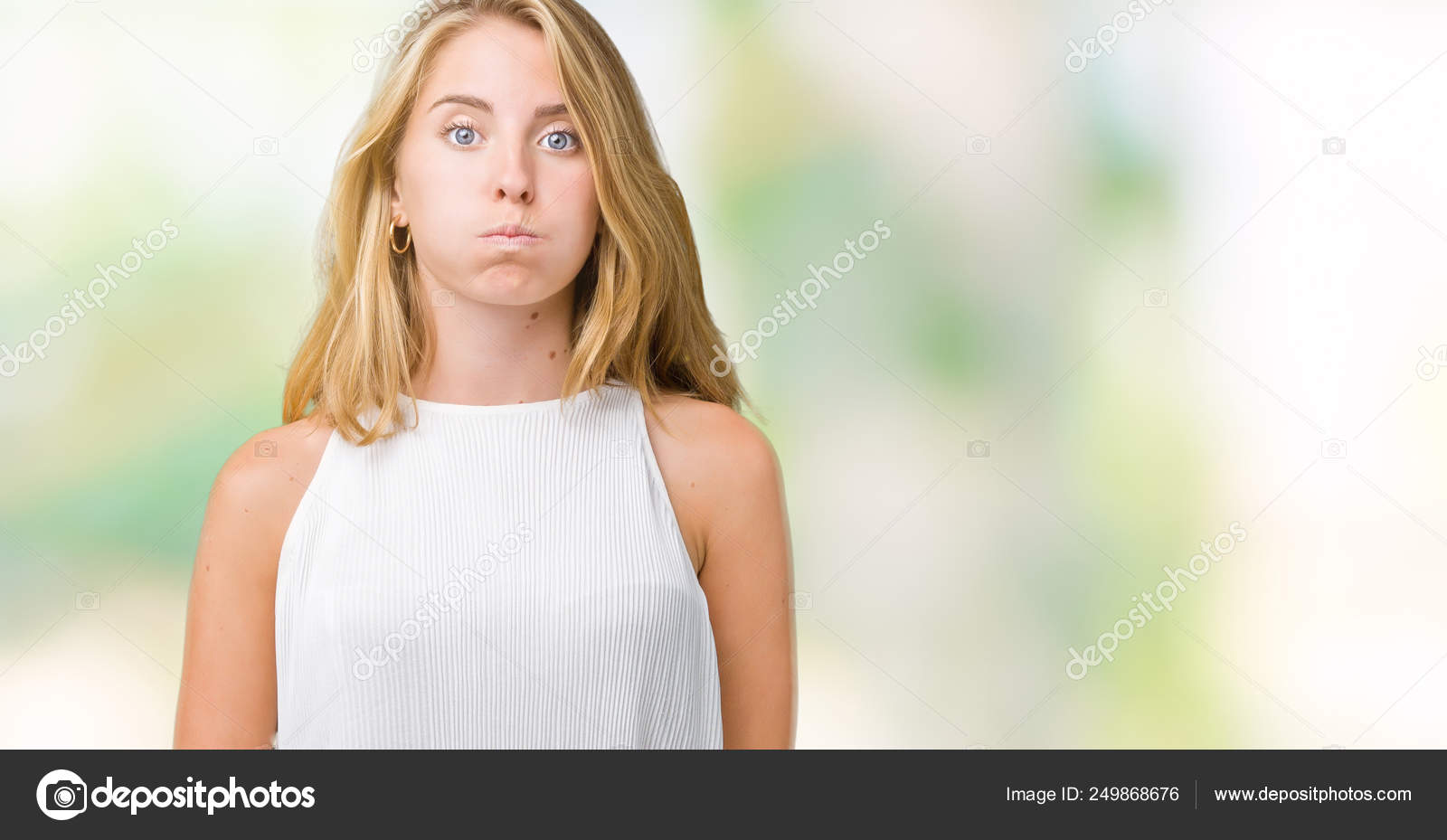 Beautiful Young Elegant Woman Isolated Background Puffing Cheeks Funny ...