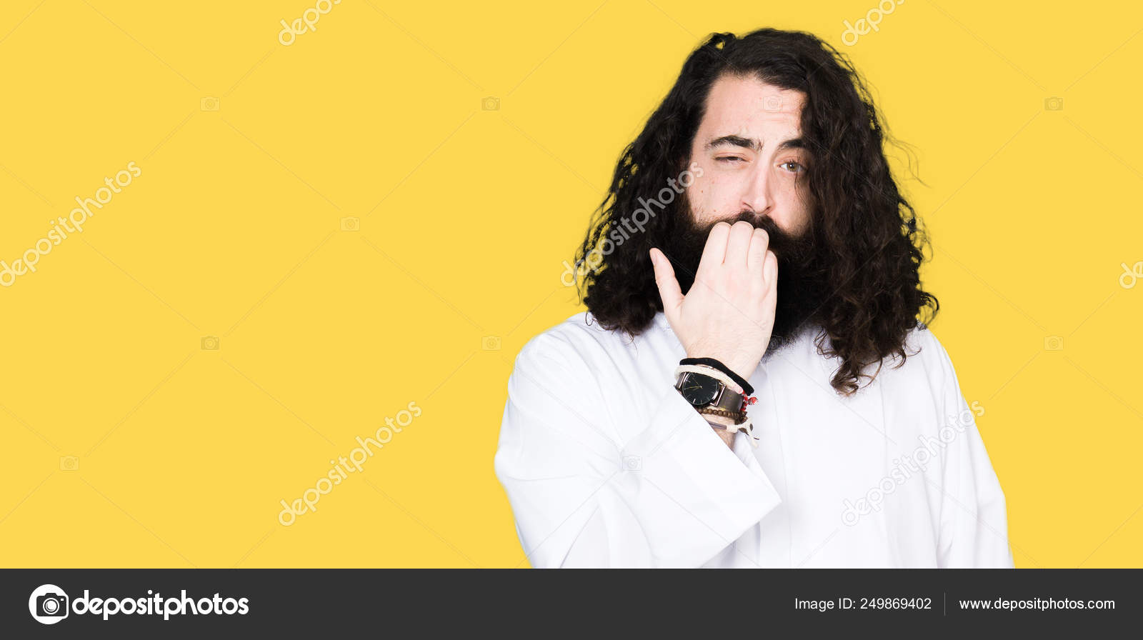 Man Wearing Jesus Christ Costume Looking Stressed Nervous Hands Mouth ...