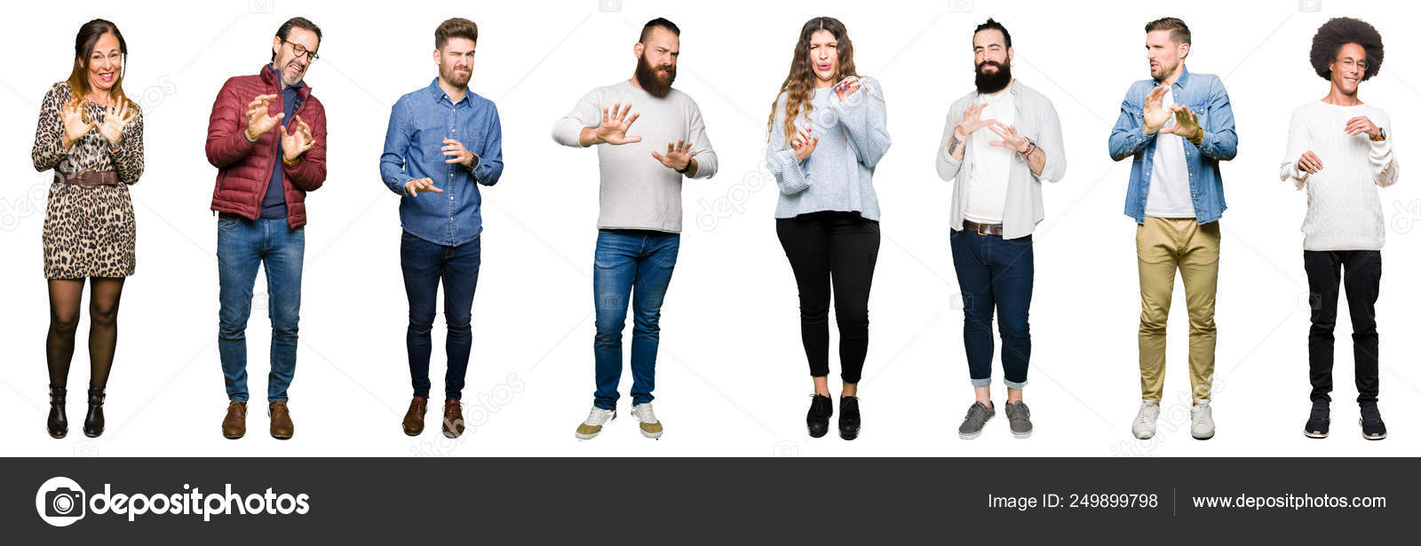 Collage People White Isolated Background Disgusted Expression ...