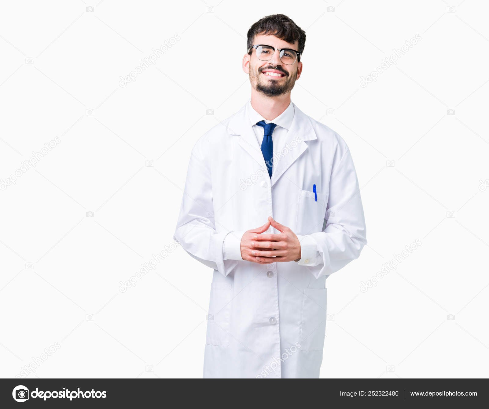 Young Professional Scientist Man Wearing White Coat Isolated Background ...