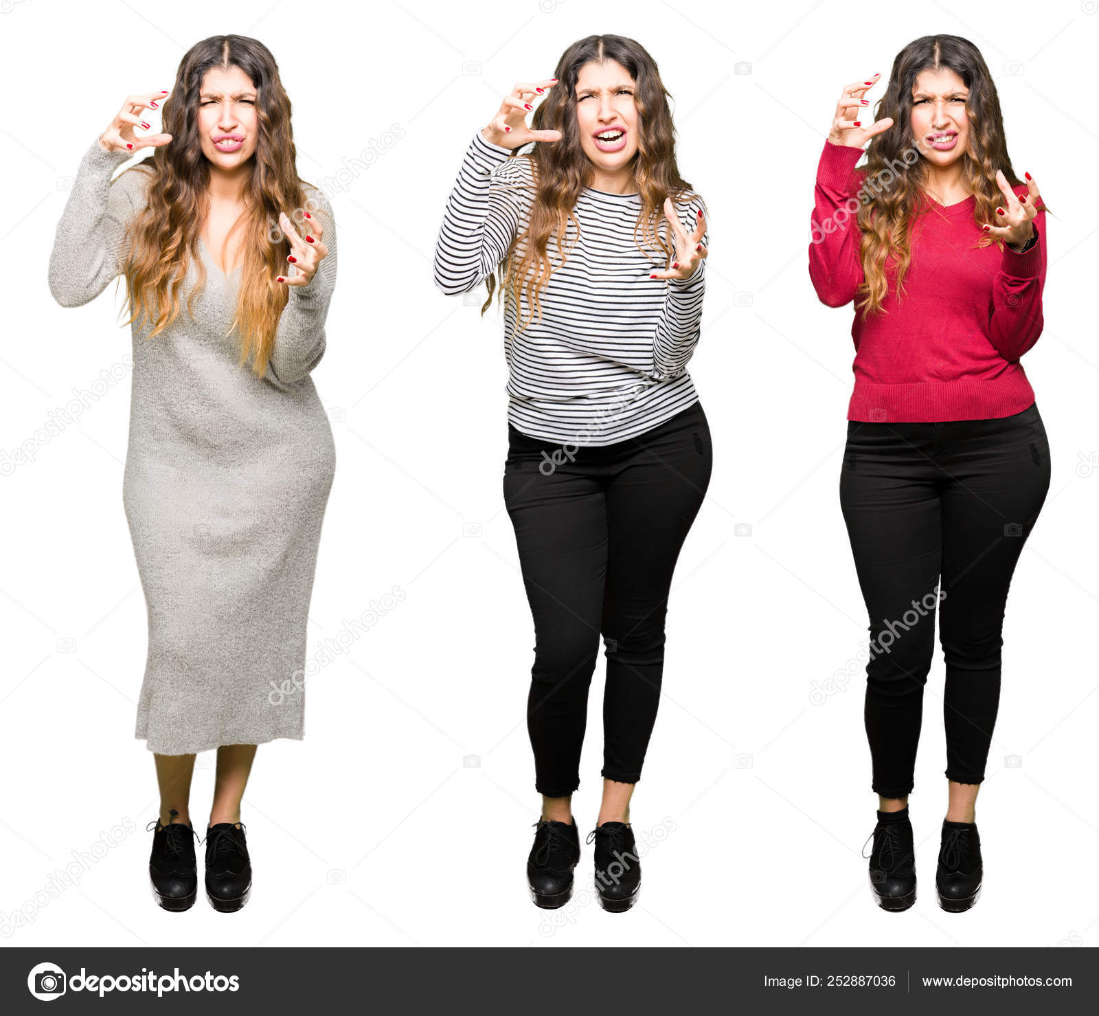 Collage Beautiful Young Woman White Isolated Background Shouting ...
