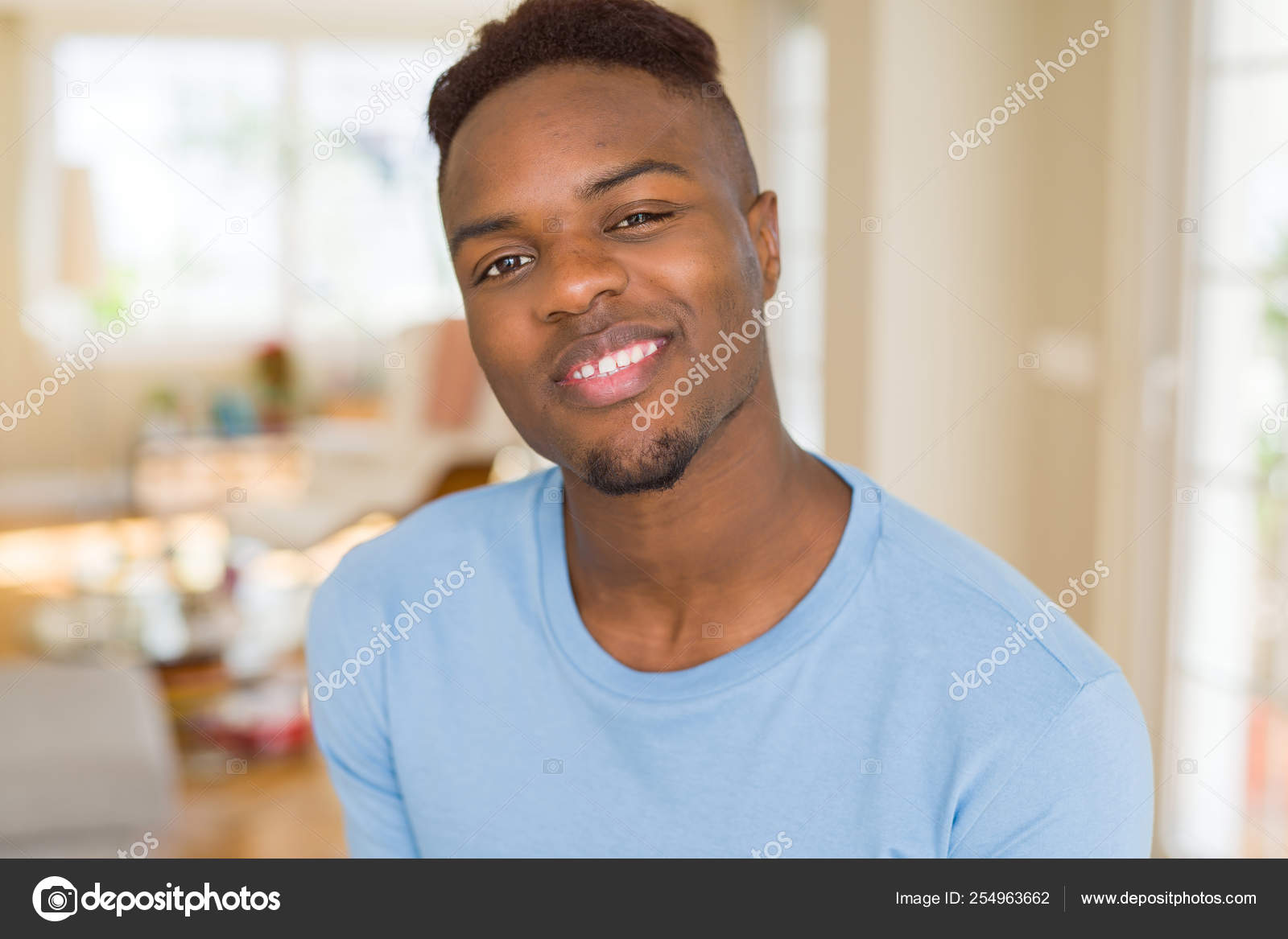 Handsome African Young Man Smiling Cheerful Big Smile Face — Stock ...