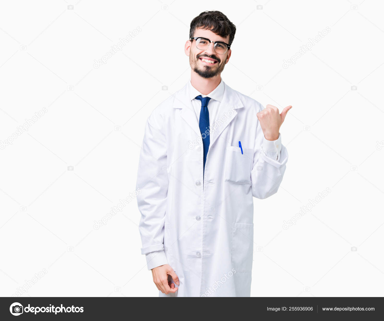 Young Professional Scientist Man Wearing White Coat Isolated Background ...