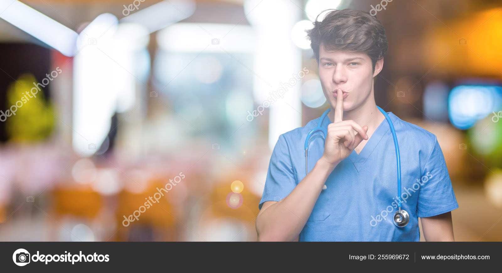 Young Doctor Wearing Medical Uniform Isolated Background Asking Quiet ...