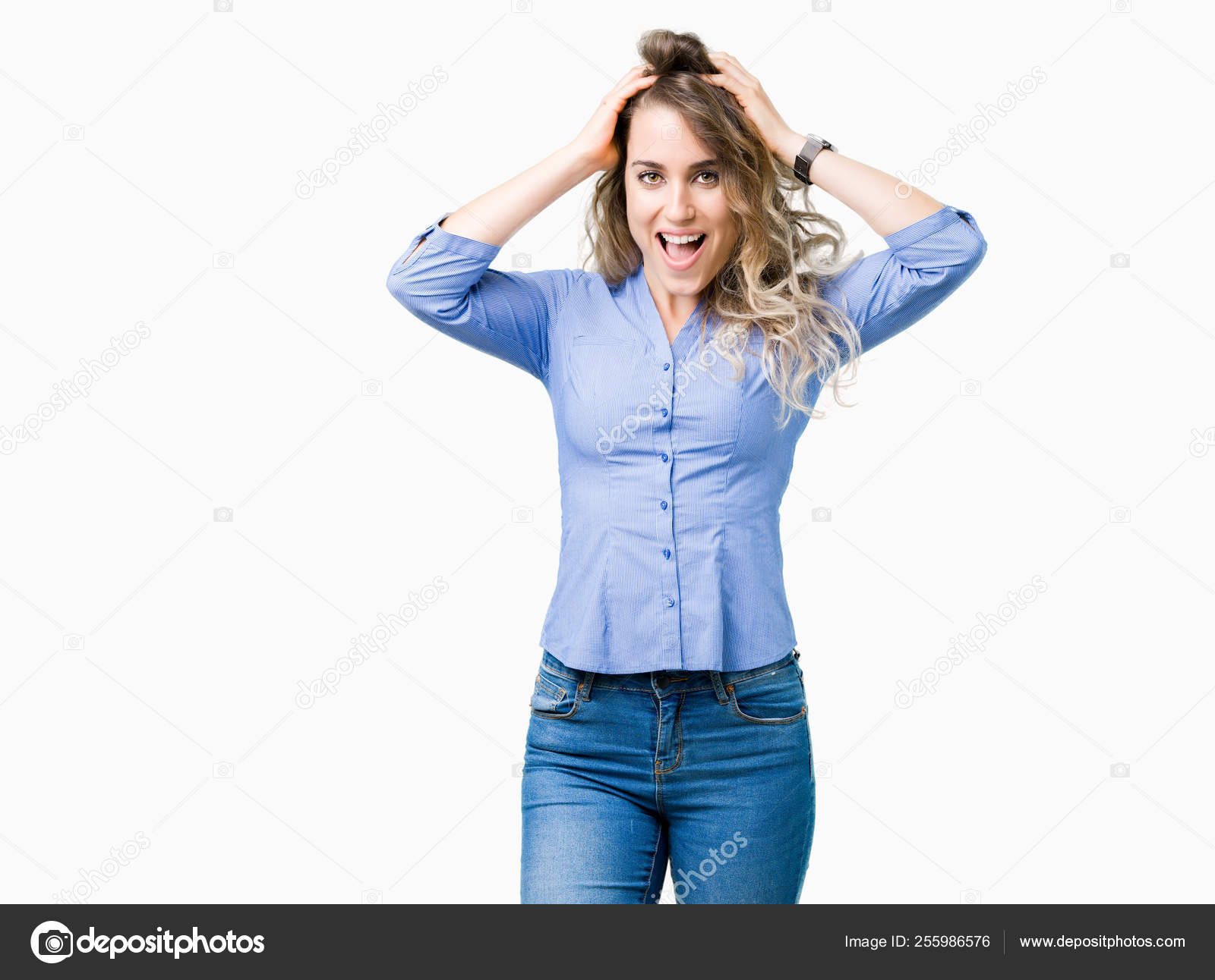 Beautiful Young Blonde Business Woman Isolated Background Crazy Scared ... Beautiful Young Blonde Business Woman Isolated Background Crazy Scared ...