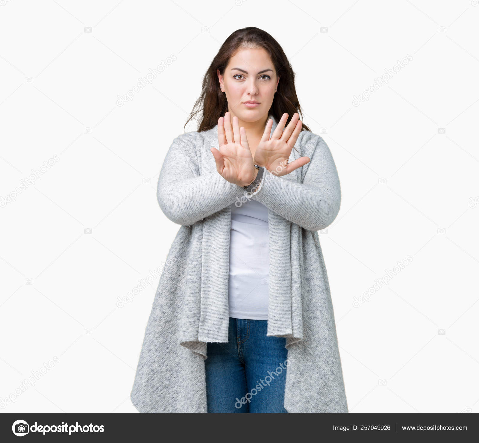 Beautiful Size Young Woman Wearing Winter Jacket Isolated Background ...