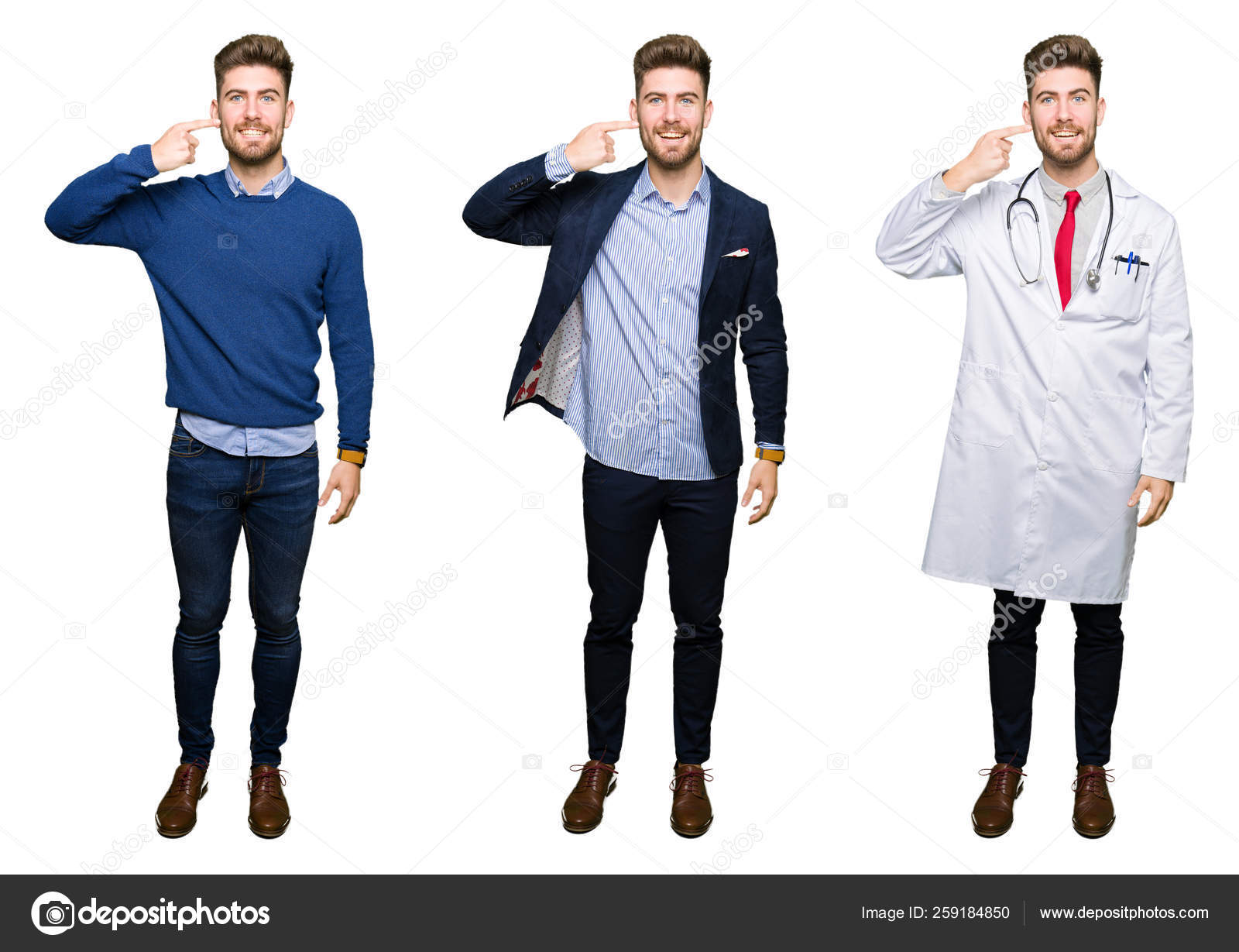 Collage Handsome Young Professional Man White Isolated Background ...