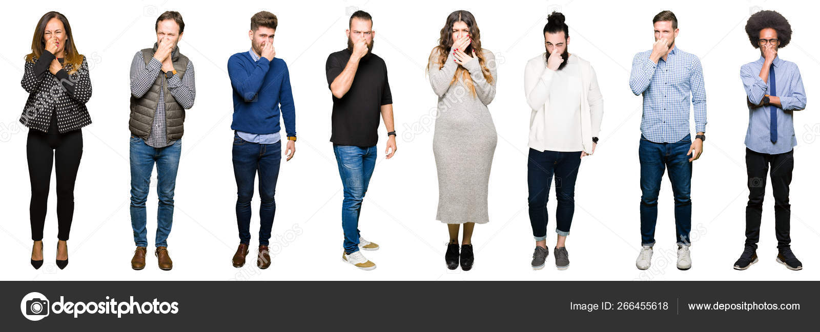 Collage People White Isolated Background Smelling Something Stinky ...