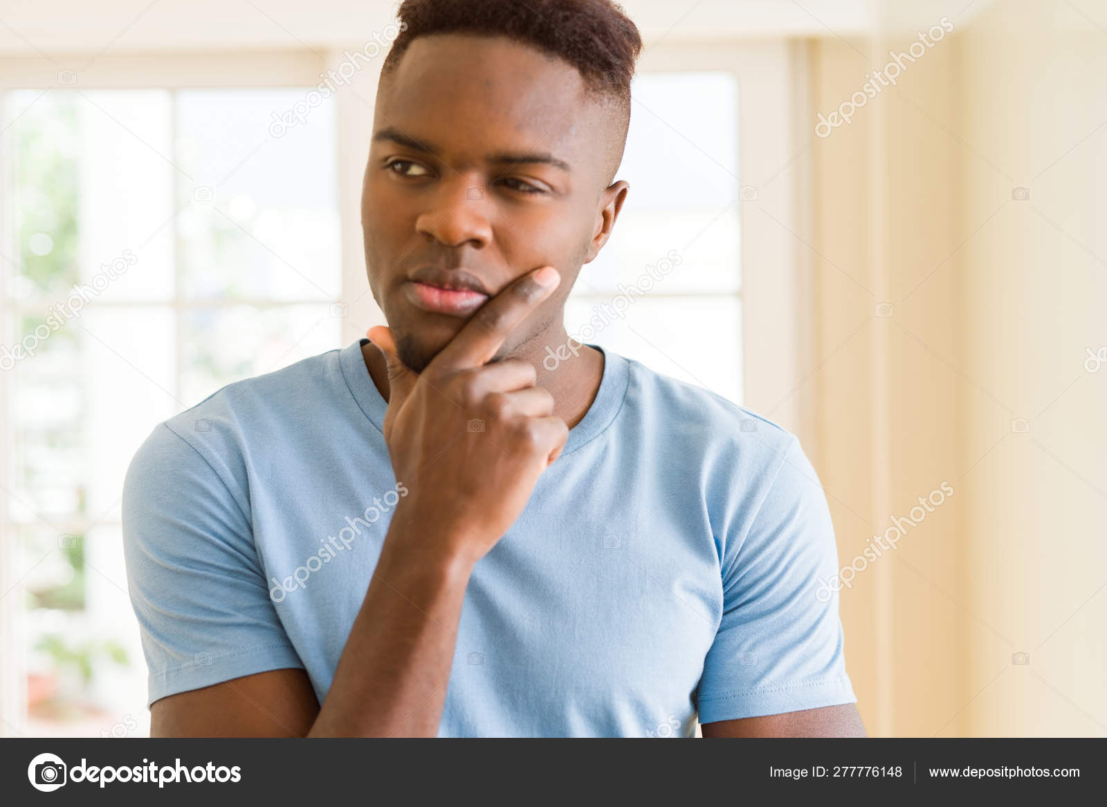 Handsome Young African Man Thinking Questioning — Stock Photo ...