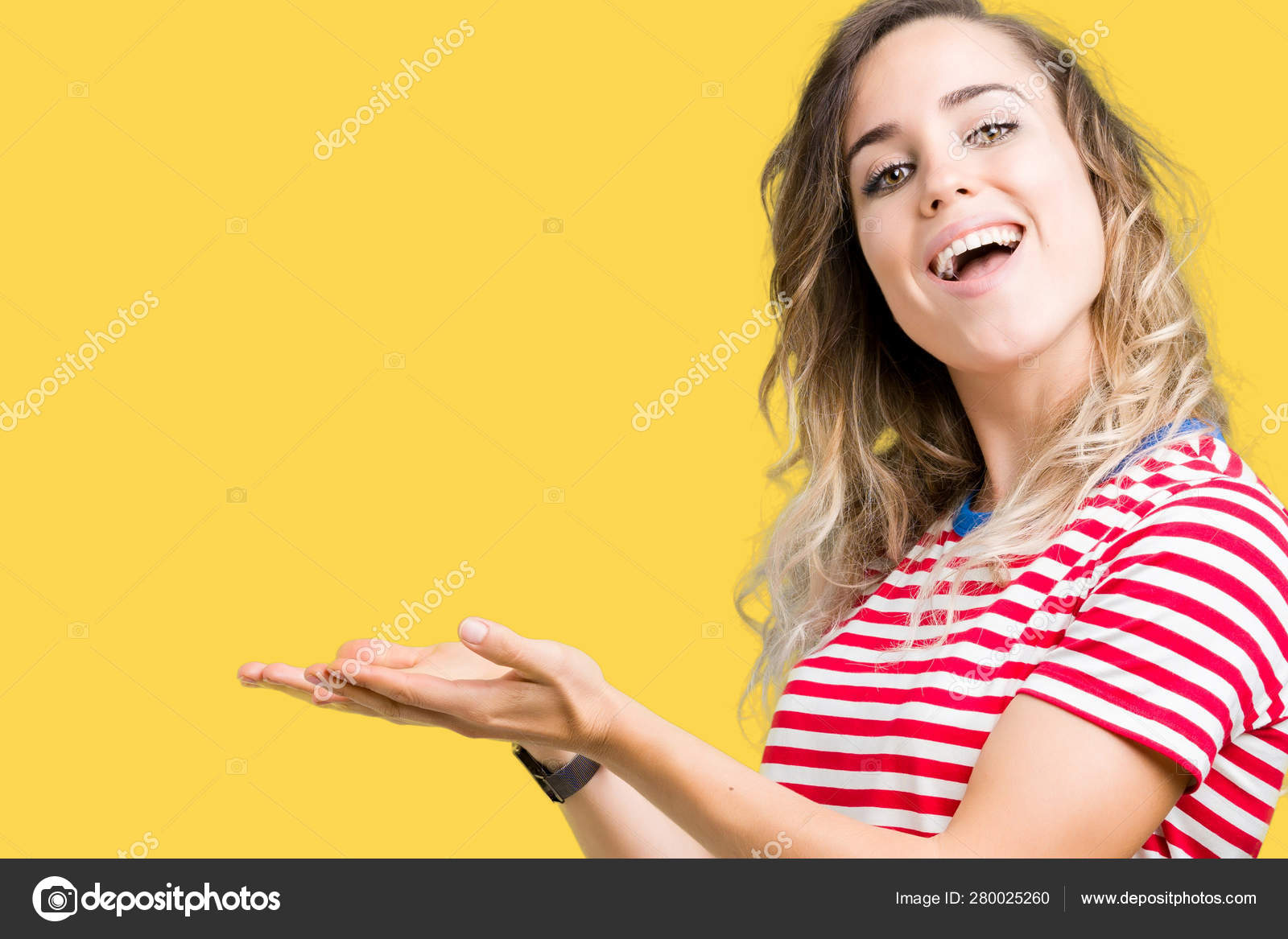 Beautiful Young Blonde Woman Isolated Background Pointing Side Hand ...