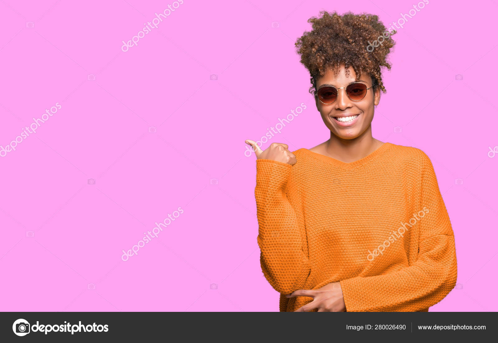 Beautiful Young African American Woman Wearing Sunglasses Isolated