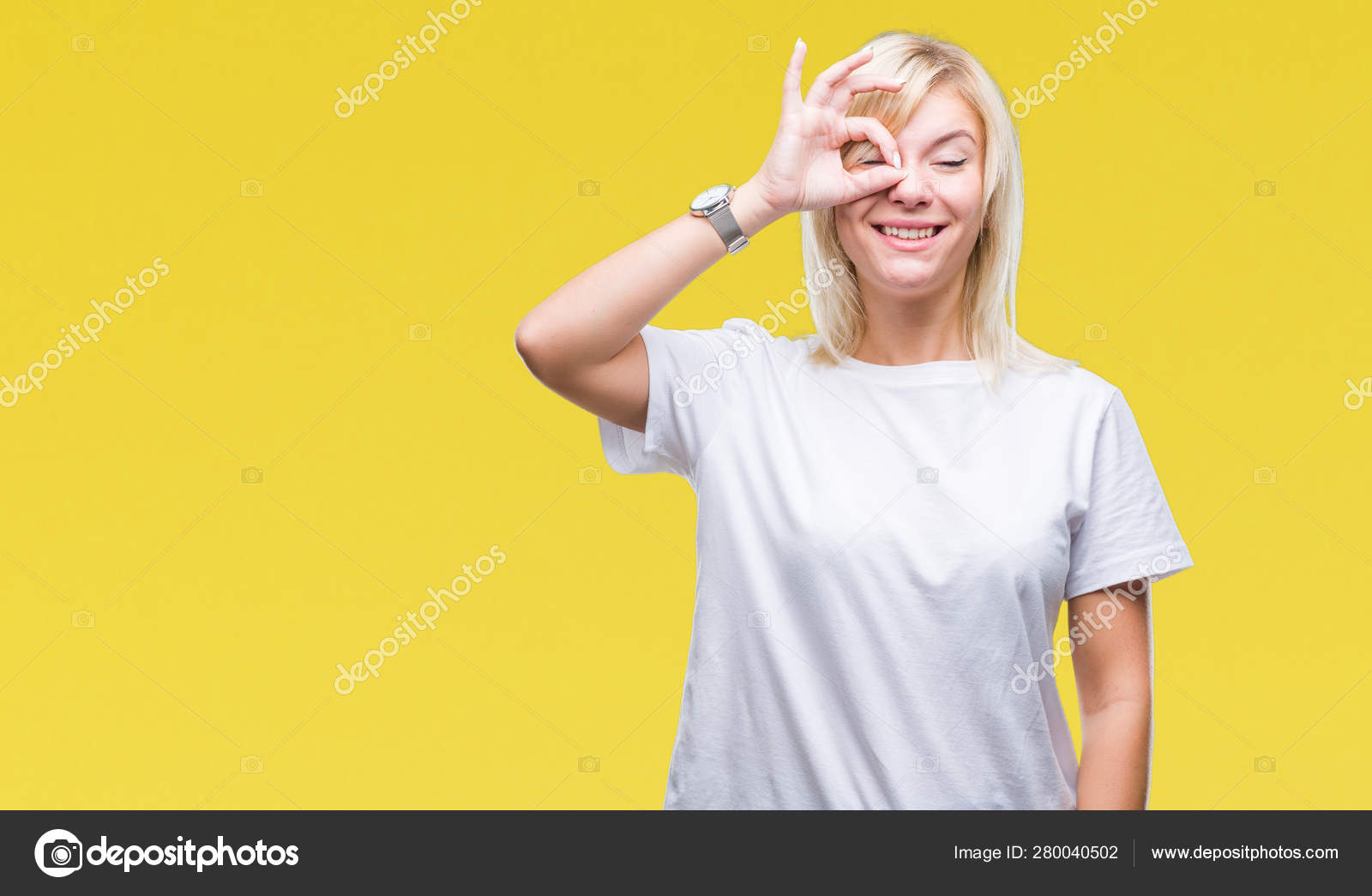 Young Beautiful Blonde Woman Wearing White Shirt Isolated Background