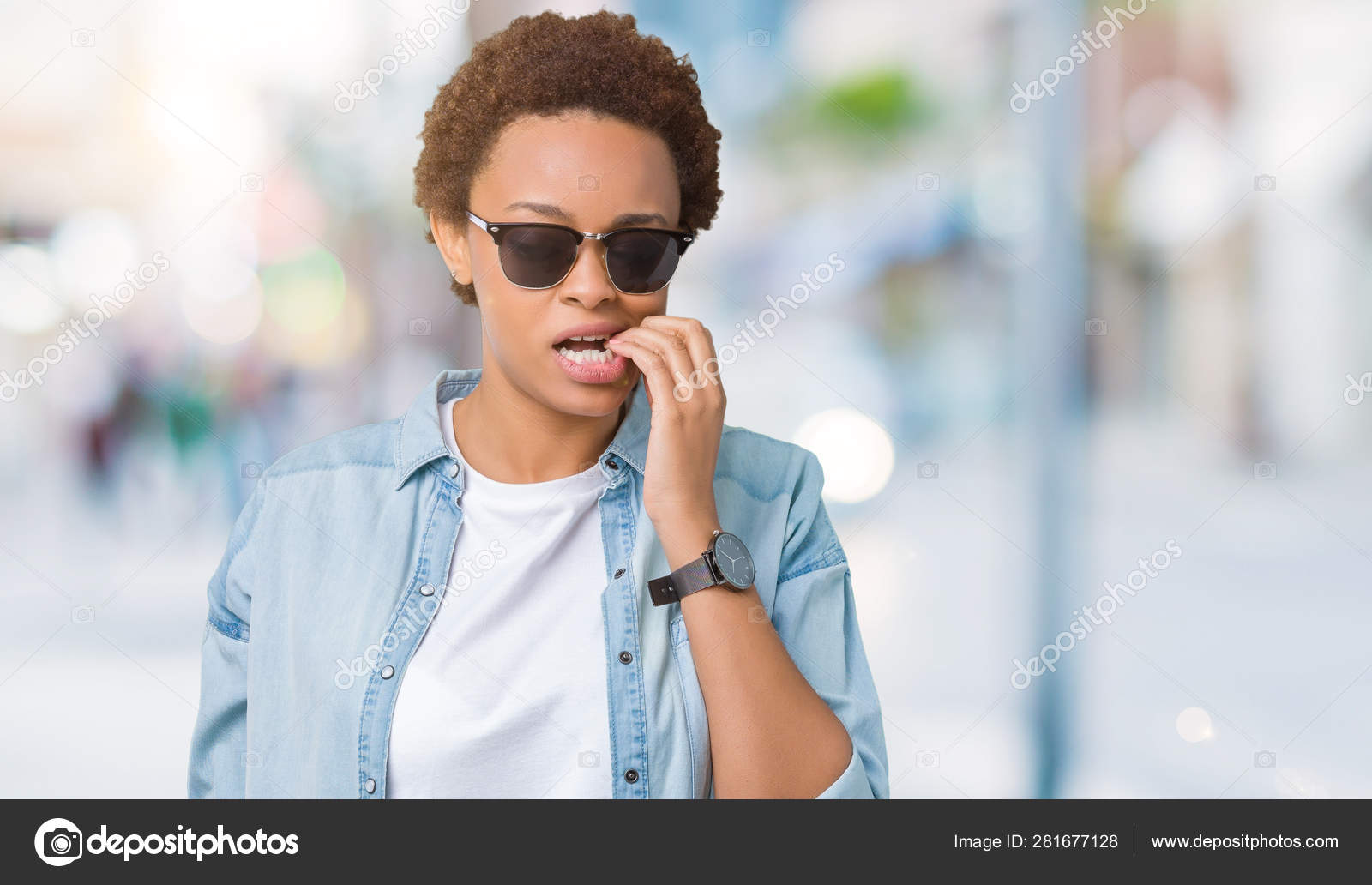 Beautiful Young African American Woman Wearing Sunglasses Isolated