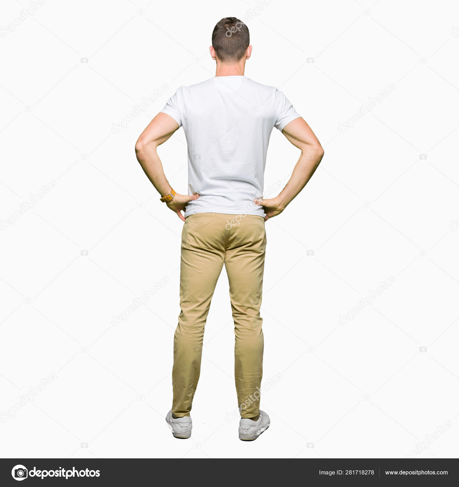 Handsome Man Wearing Casual White Shirt Standing Backwards Looking Away ...