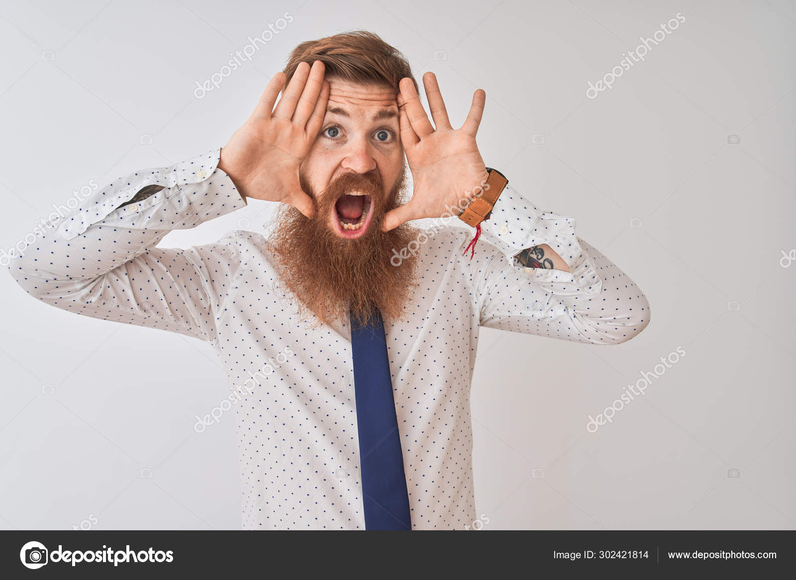 Young Redhead Irish Businessman Standing Isolated White Background ...