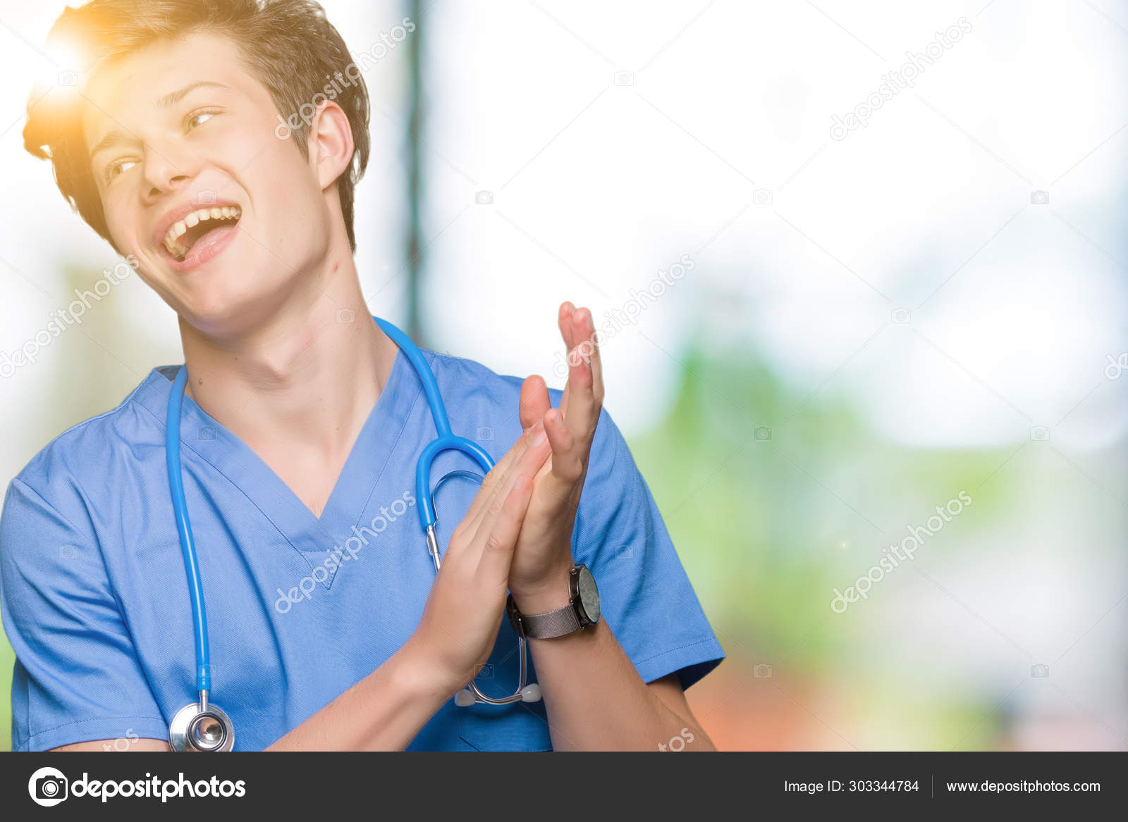 Young Doctor Wearing Medical Uniform Isolated Background Clapping ...