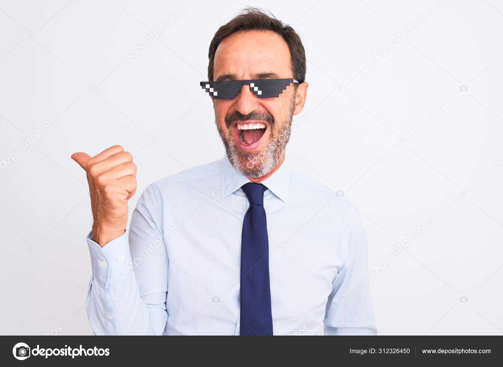 Middle Age Businessman Wearing Thug Life Sunglasses Isolated White ...