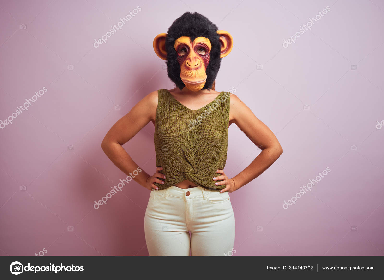 Woman Standing Wearing Shirt Monkey Mask — Stock Photo © Krakenimages ...