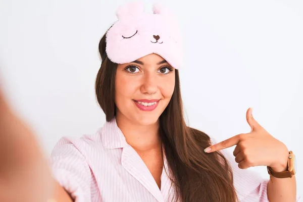 Girl Wearing Pajama Sleep Mask Make Selfie Camera Isolated White Stock ...