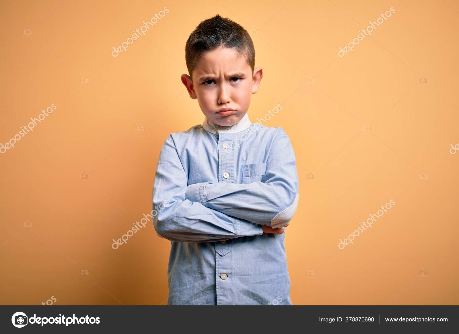 Young Little Boy Kid Wearing Elegant Shirt Standing Yellow Isolated ...