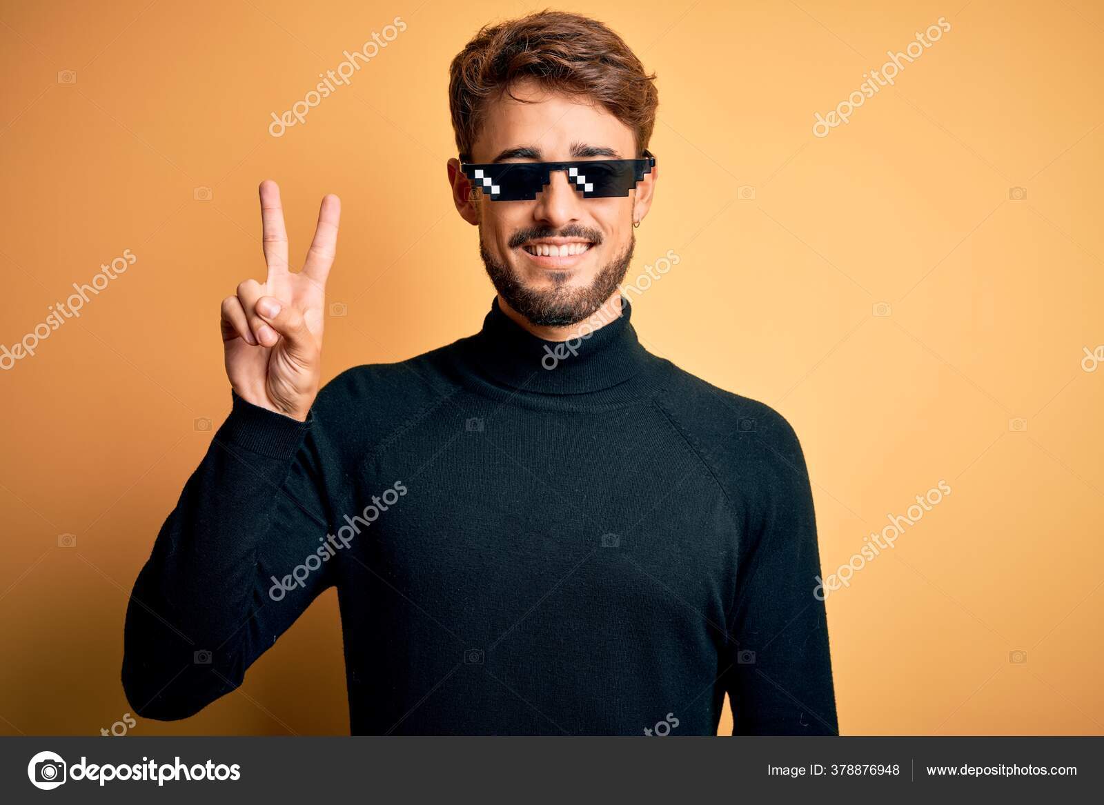 Young Man Wearing Thug Life Fanny Sunglasses Standing Isolated Yellow ...