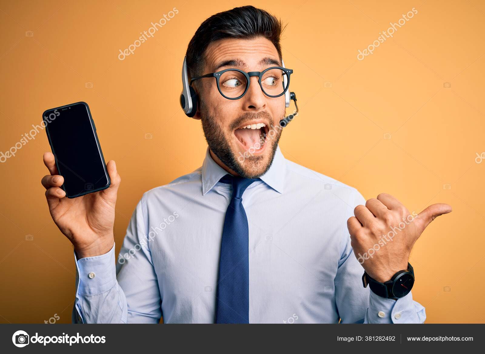 Business Operator Man Customer Service Headset Call Center Showing ...