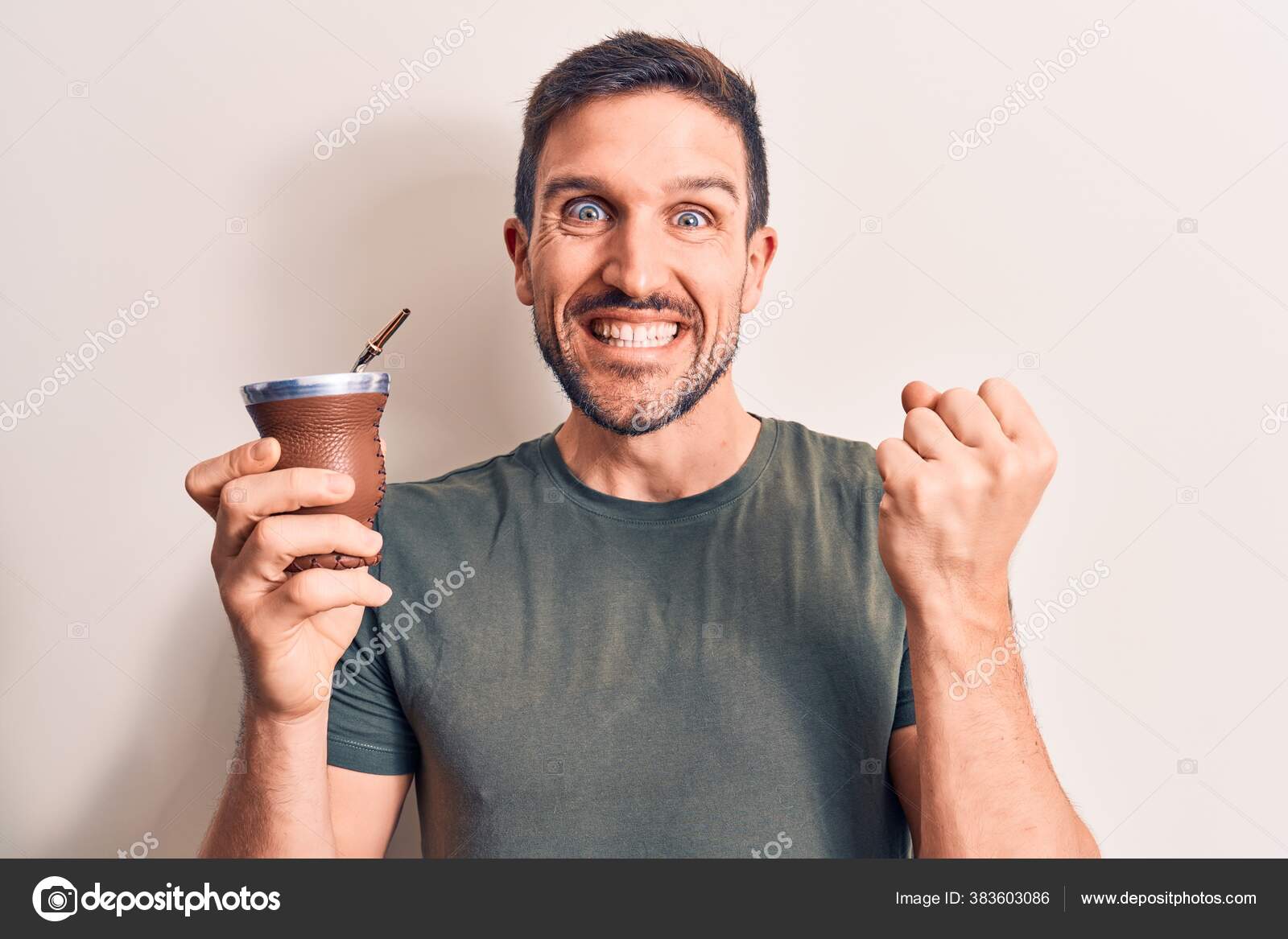 Young Handsome Man Drinking Mate Infusion Beverage Isolated White ...