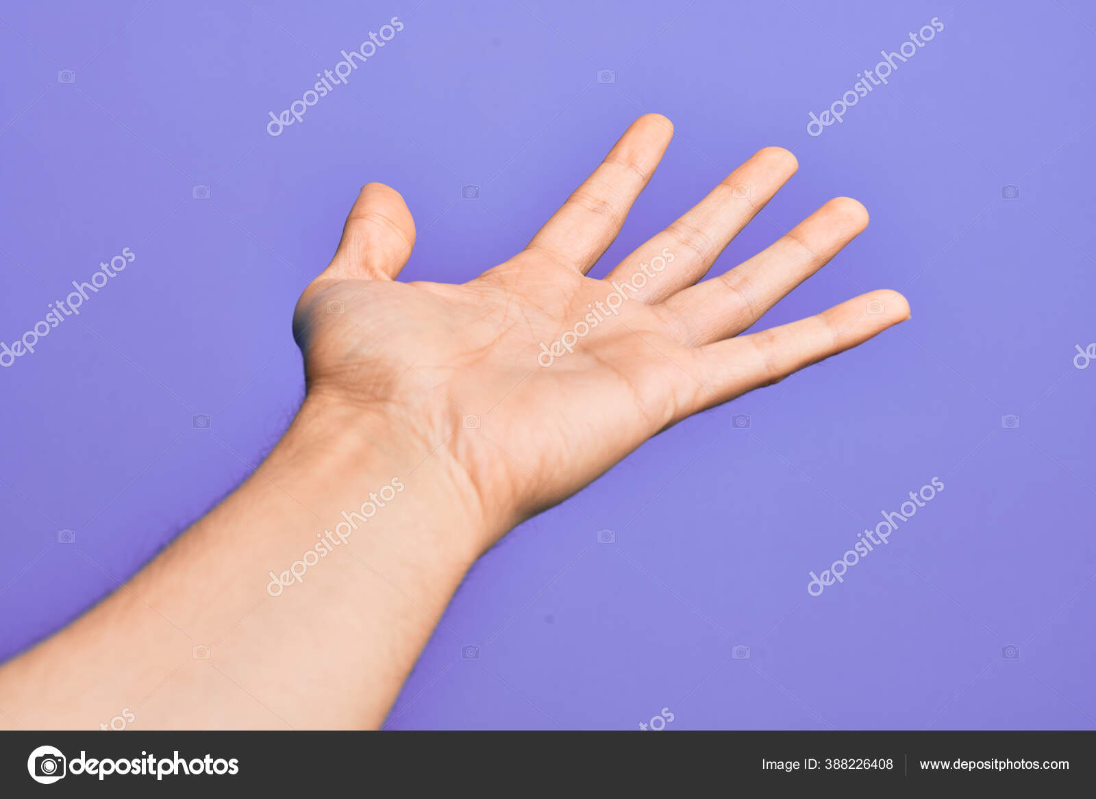 Hand Caucasian Young Man Showing Fingers Isolated Purple Background ...