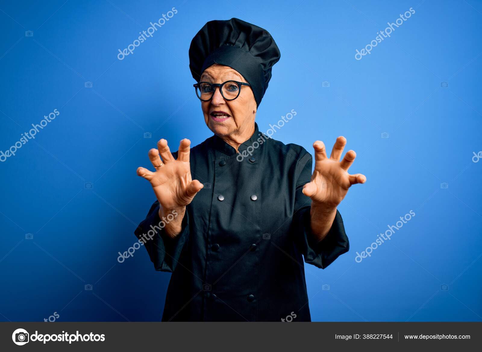 Senior Beautiful Grey Haired Chef Woman Wearing Cooker Uniform Hat ...
