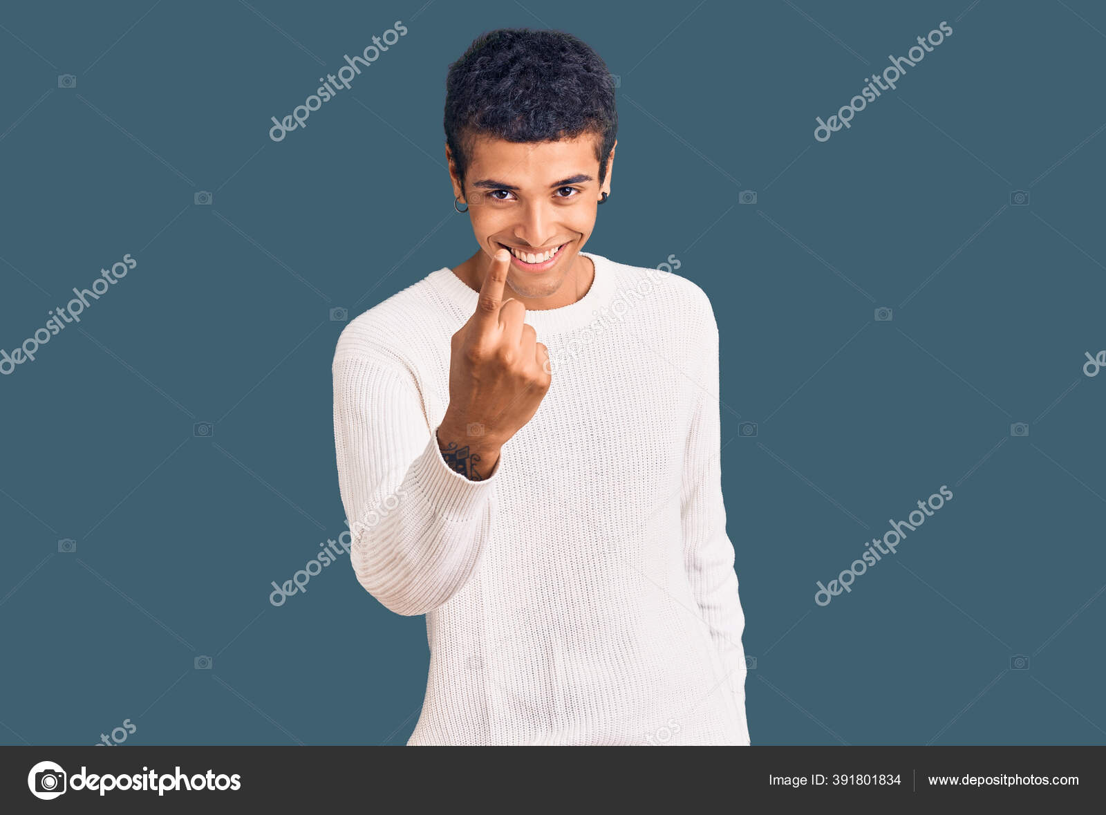 Young African Amercian Man Wearing Casual Clothes Beckoning Come Here ...