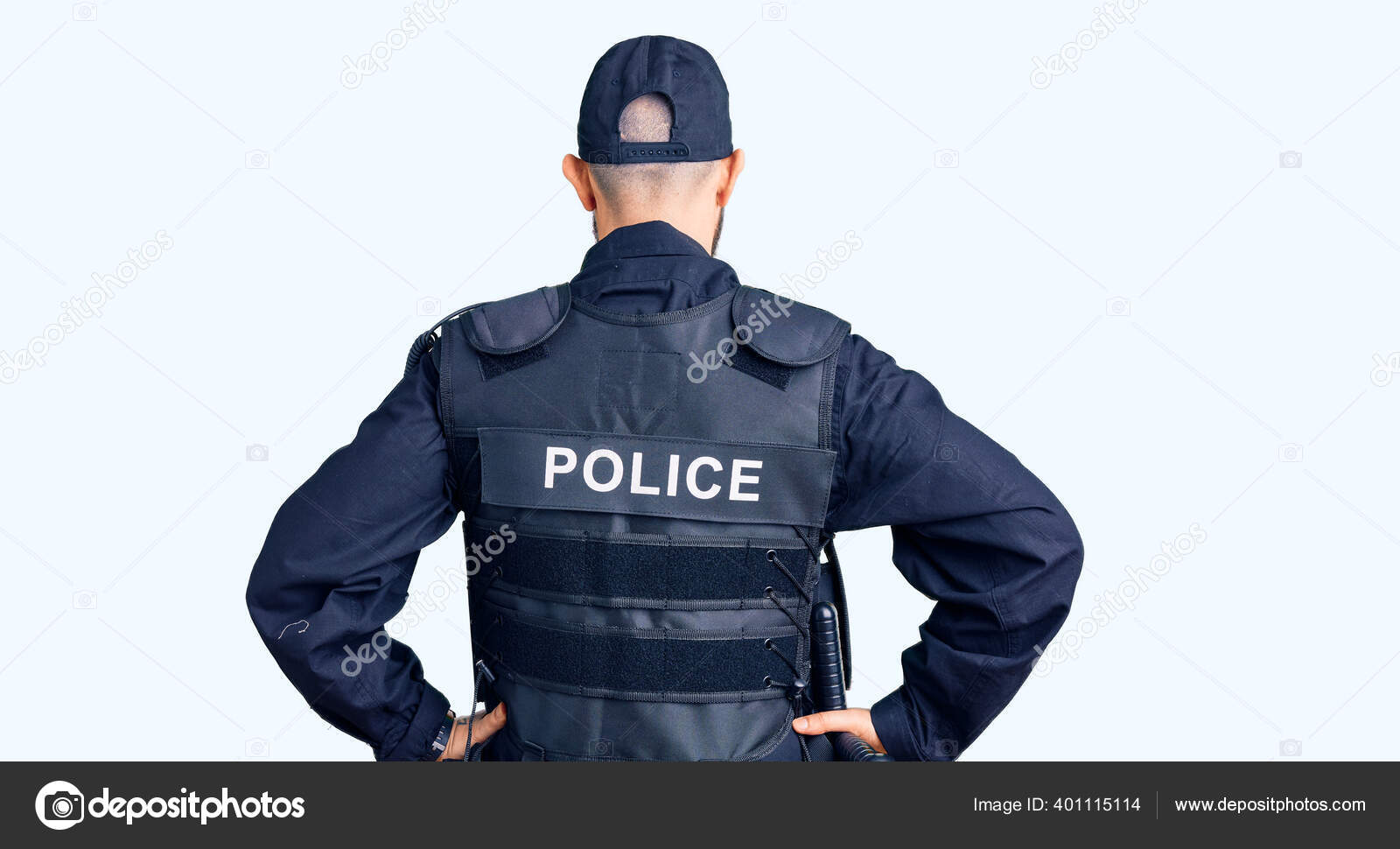 Young Handsome Man Wearing Police Uniform Standing Backwards Looking ...
