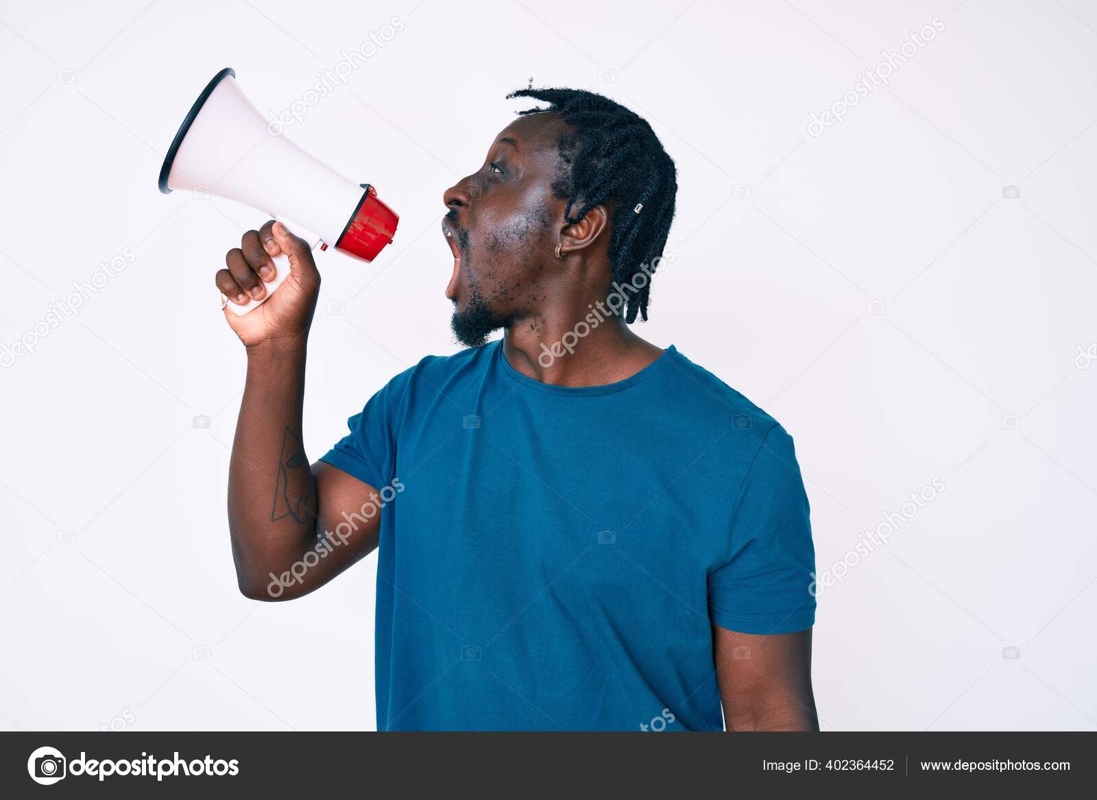 Young Handsome African American Man Screaming Using Megaphone Isolated ...
