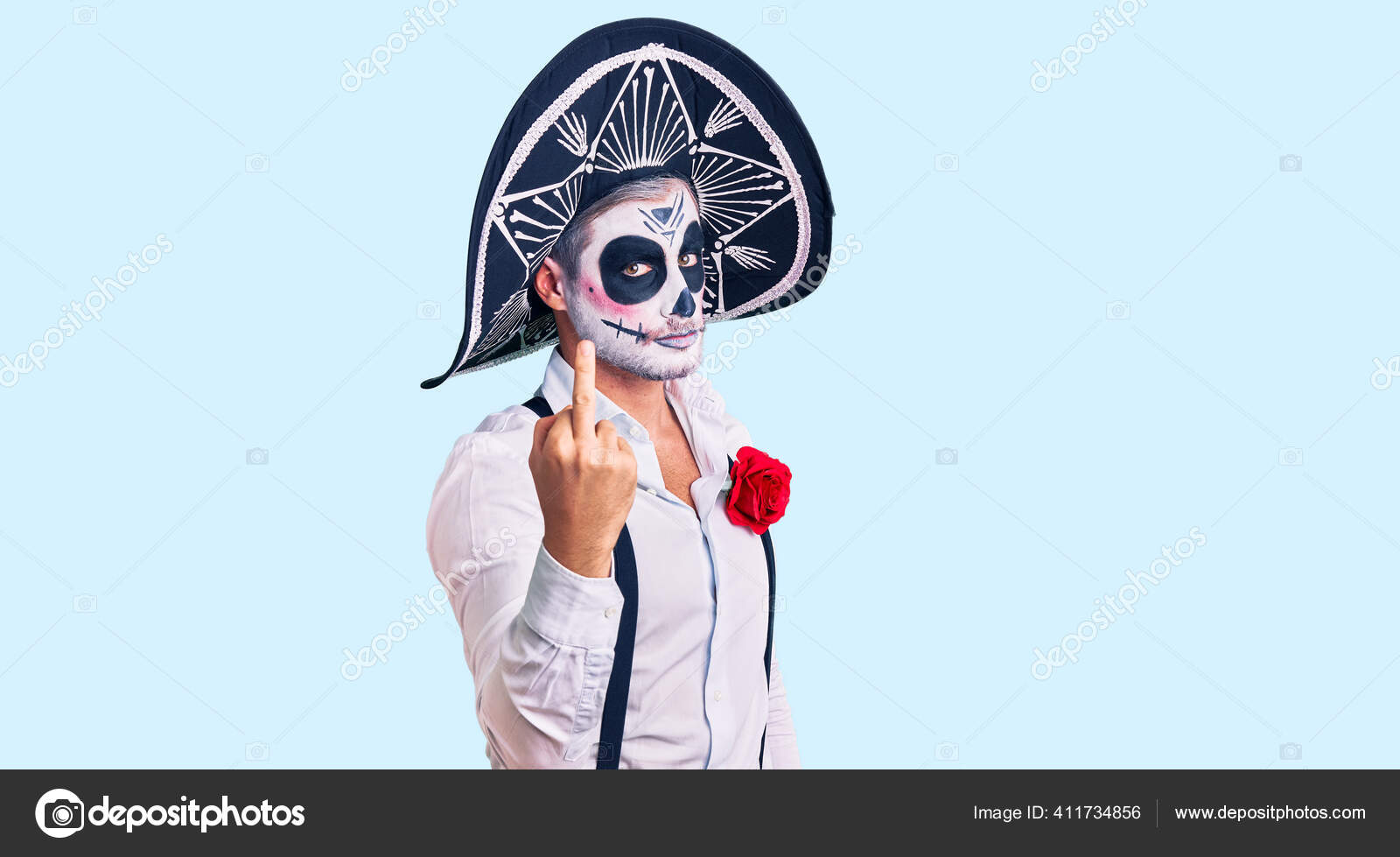 Man Wearing Day Dead Costume Background Showing Middle Finger Impolite ...