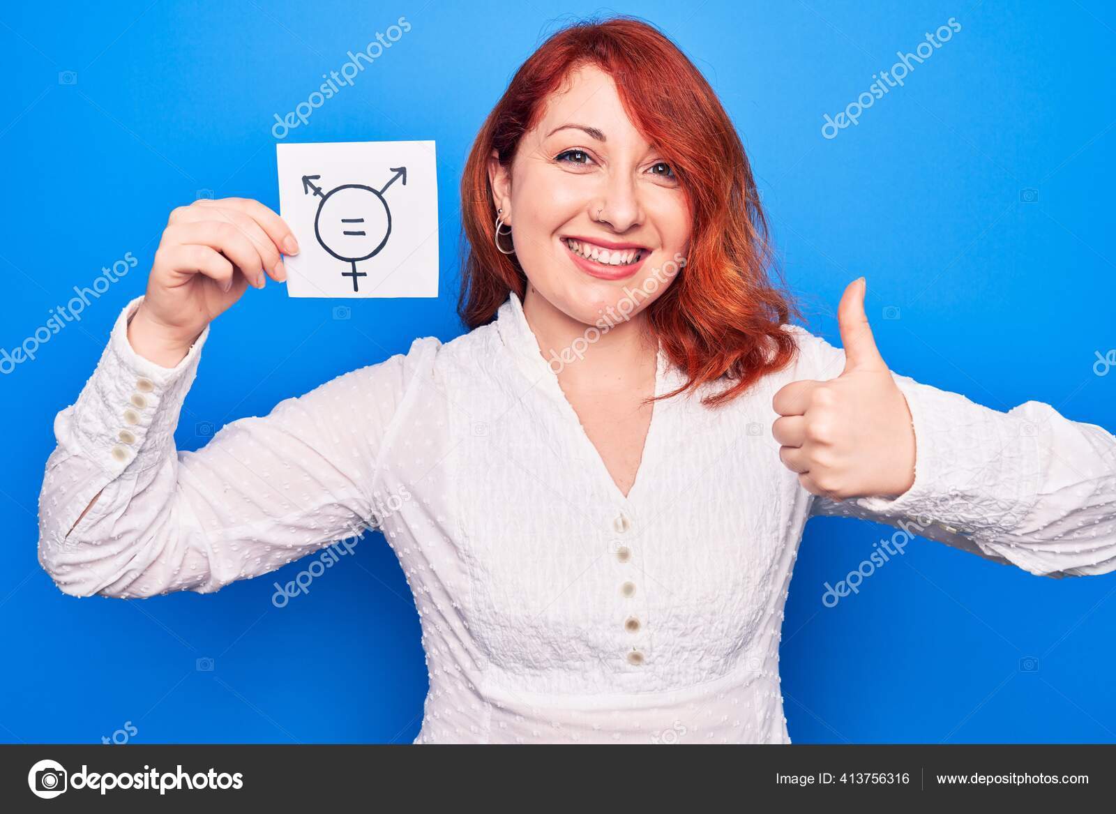Redhead Woman Asking Sex Discrimination Holding Paper Transgender