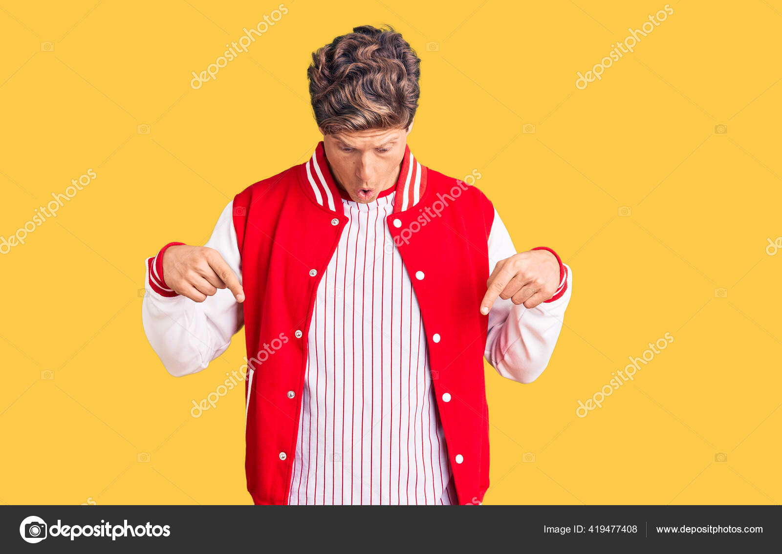 Young Handsome Man Wearing Baseball Uniform Pointing Fingers Showing ...